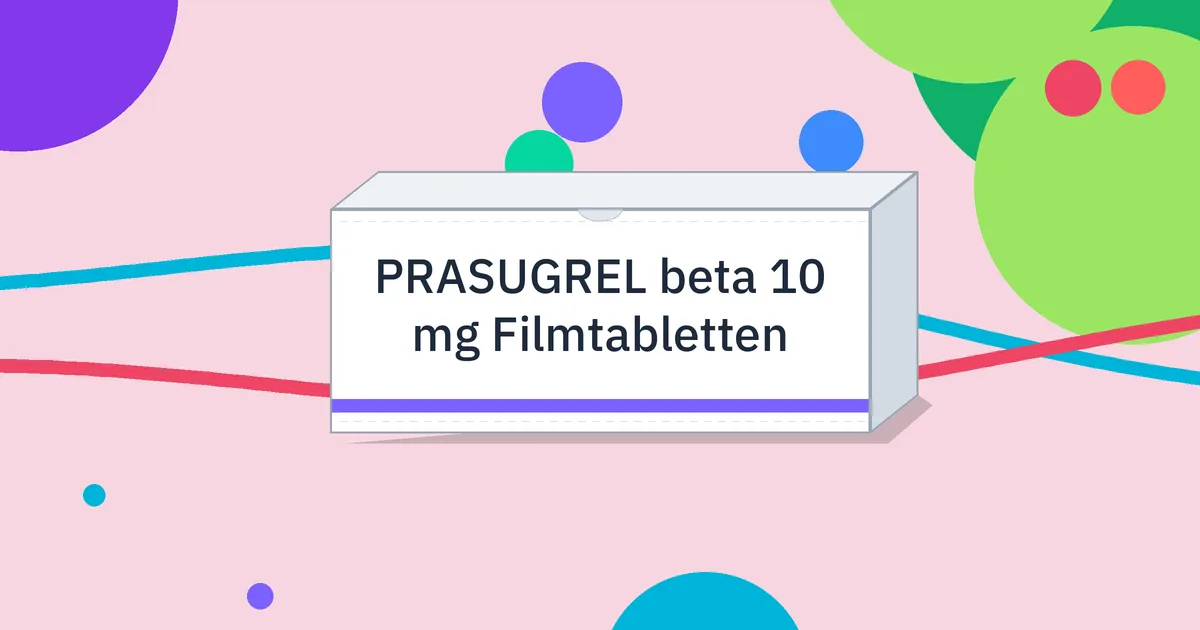Symbolbild: Packung mit der Aufschrift PRASUGREL beta 10 mg Filmtabletten (PZN 14330853) – Verfügbarkeit und Bezug in Apotheken in Frankfurt am Main