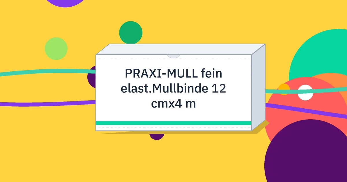Symbolbild: Packung mit der Aufschrift PRAXI-MULL fein elast.Mullbinde 12 cmx4 m (PZN 12827236) – Verfügbarkeit und Bezug in Apotheken in Frankfurt am Main