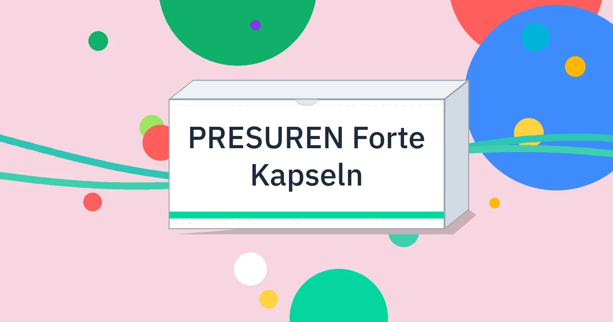 Symbolbild: Packung mit der Aufschrift PRESUREN Forte Kapseln (PZN 19363254) – Verfügbarkeit und Bezug in Apotheken in Frankfurt am Main