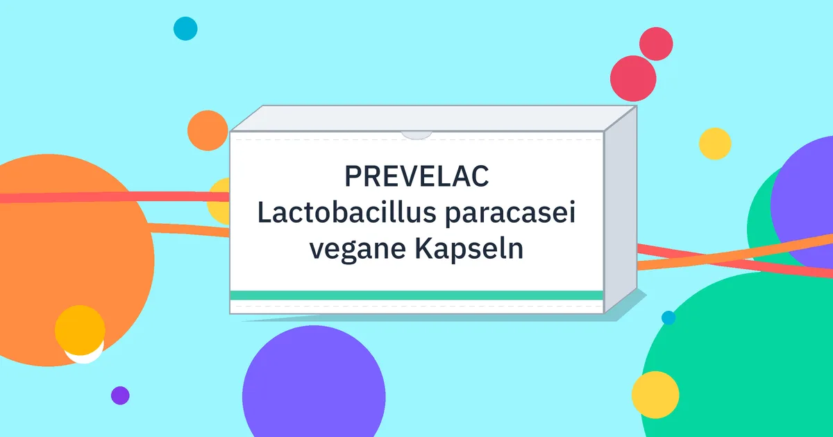 Symbolbild: Packung mit der Aufschrift PREVELAC Lactobacillus paracasei vegane Kapseln (PZN 18900129) – Verfügbarkeit und Bezug in Apotheken in Frankfurt am Main