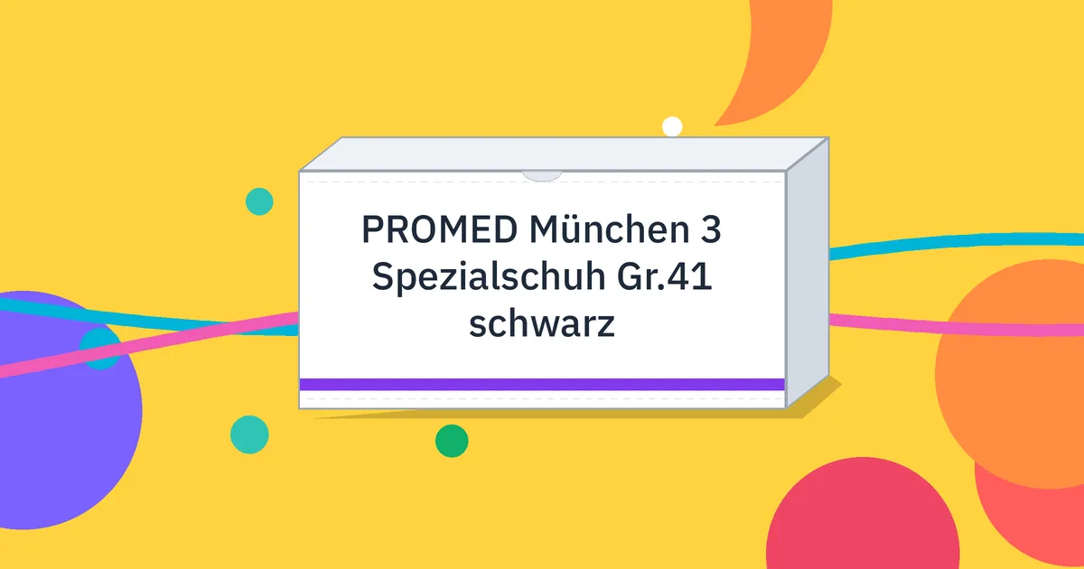 Symbolbild: Packung mit der Aufschrift PROMED München 3 Spezialschuh Gr.41 schwarz (PZN 11711804) – Verfügbarkeit und Bezug in Apotheken in Frankfurt am Main