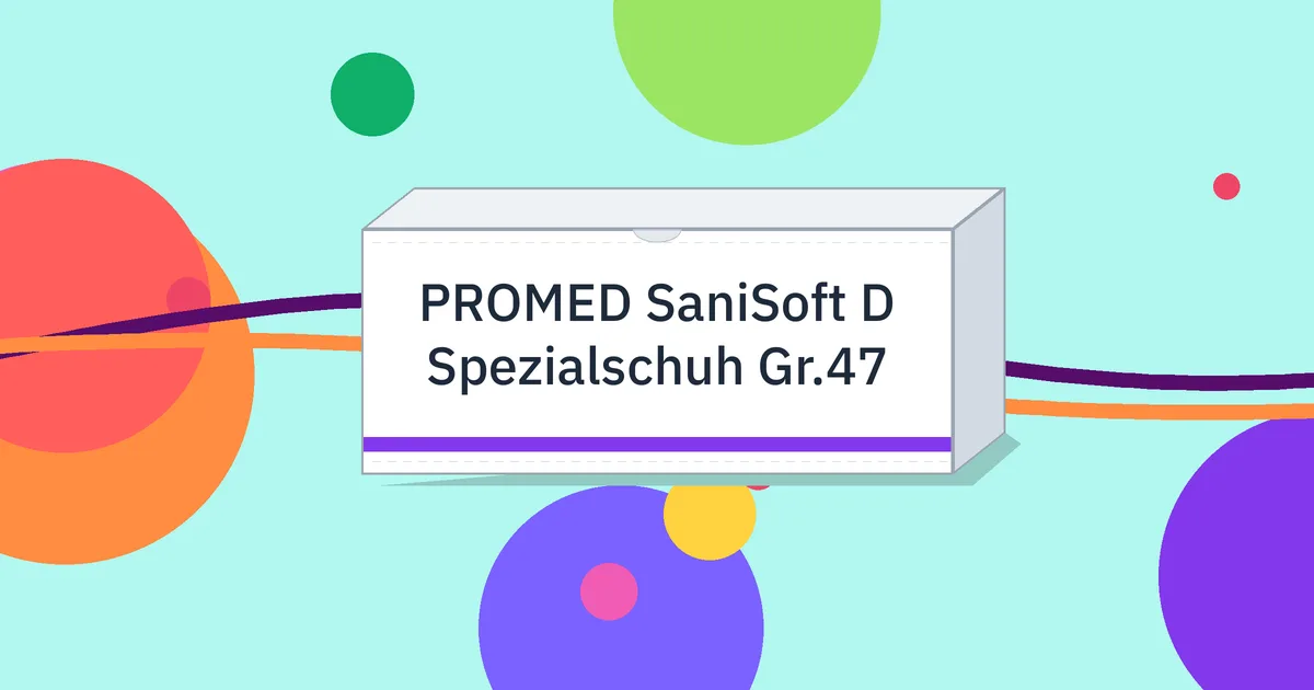 Symbolbild: Packung mit der Aufschrift PROMED SaniSoft D Spezialschuh Gr.47 (PZN 05482268) – Verfügbarkeit und Bezug in Apotheken in Frankfurt am Main