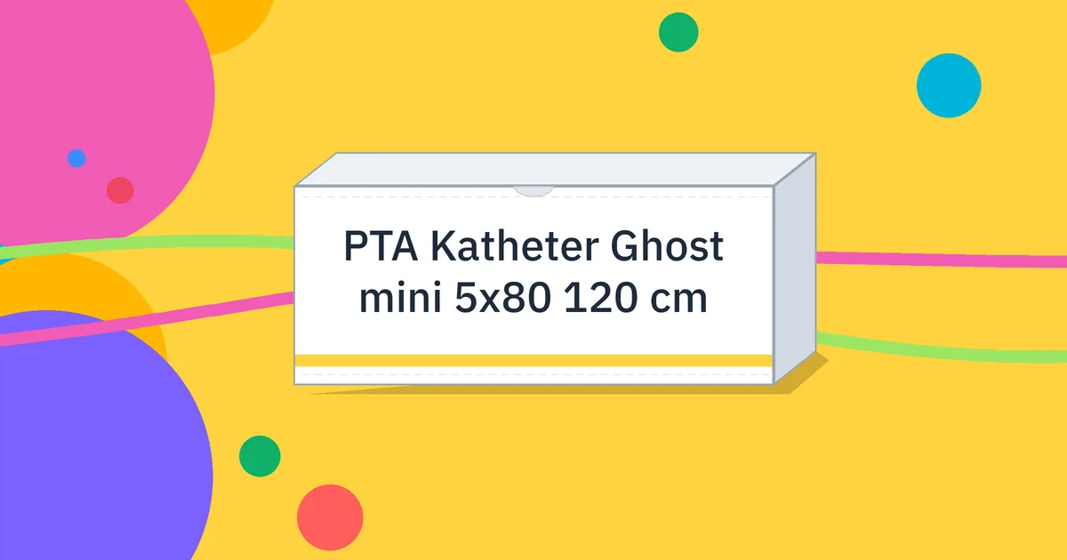 Symbolbild: Packung mit der Aufschrift PTA Katheter Ghost mini 5x80 120 cm (PZN 00142964) – Verfügbarkeit und Bezug in Apotheken in Frankfurt am Main