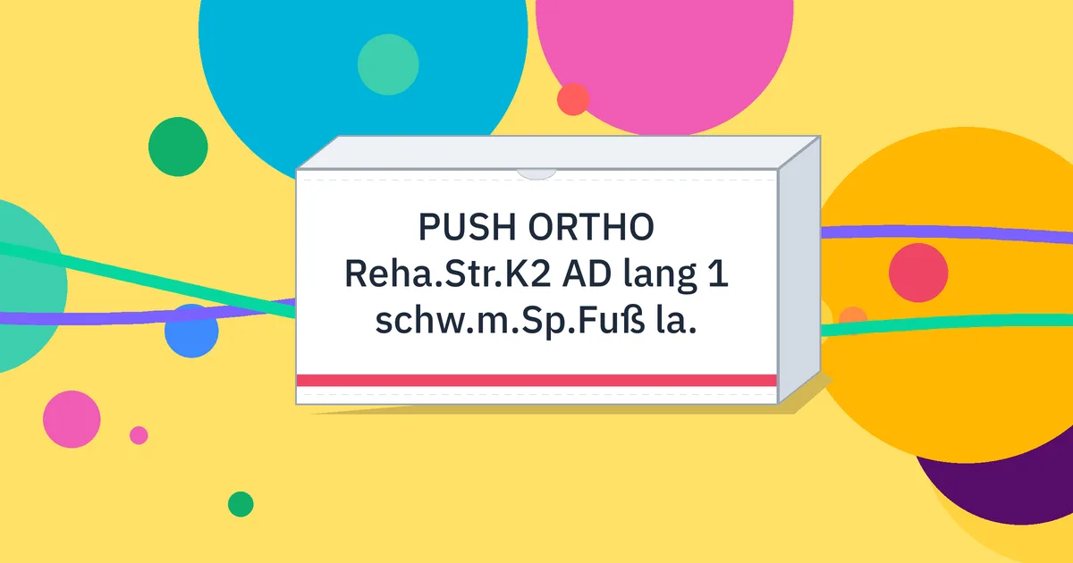 Symbolbild: Packung mit der Aufschrift PUSH ORTHO Reha.Str.K2 AD lang 1 schw.m.Sp.Fuß la. (PZN 19157508) – Verfügbarkeit und Bezug in Apotheken in Frankfurt am Main