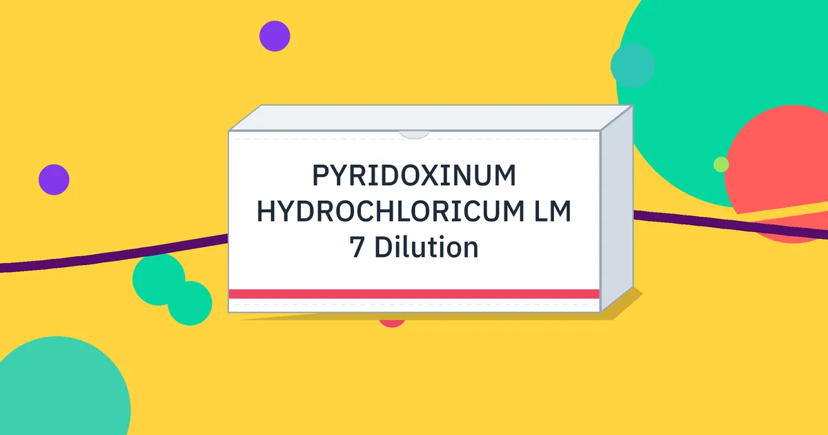 Symbolbild: Packung mit der Aufschrift PYRIDOXINUM HYDROCHLORICUM LM 7 Dilution (PZN 13672190) – Verfügbarkeit und Bezug in Apotheken in Frankfurt am Main