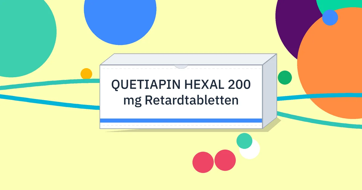 Symbolbild: Packung mit der Aufschrift QUETIAPIN HEXAL 200 mg Retardtabletten (PZN 09637696) – Verfügbarkeit und Bezug in Apotheken in Frankfurt am Main