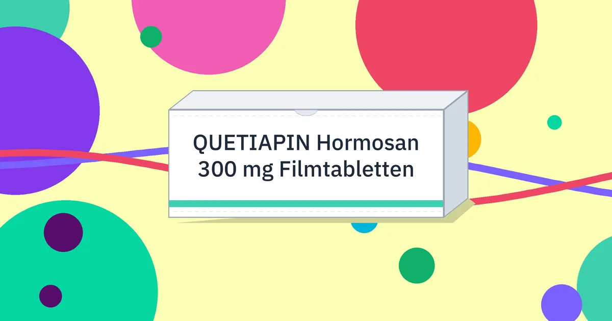 Symbolbild: Packung mit der Aufschrift QUETIAPIN Hormosan 300 mg Filmtabletten (PZN 09294612) – Verfügbarkeit und Bezug in Apotheken in Frankfurt am Main