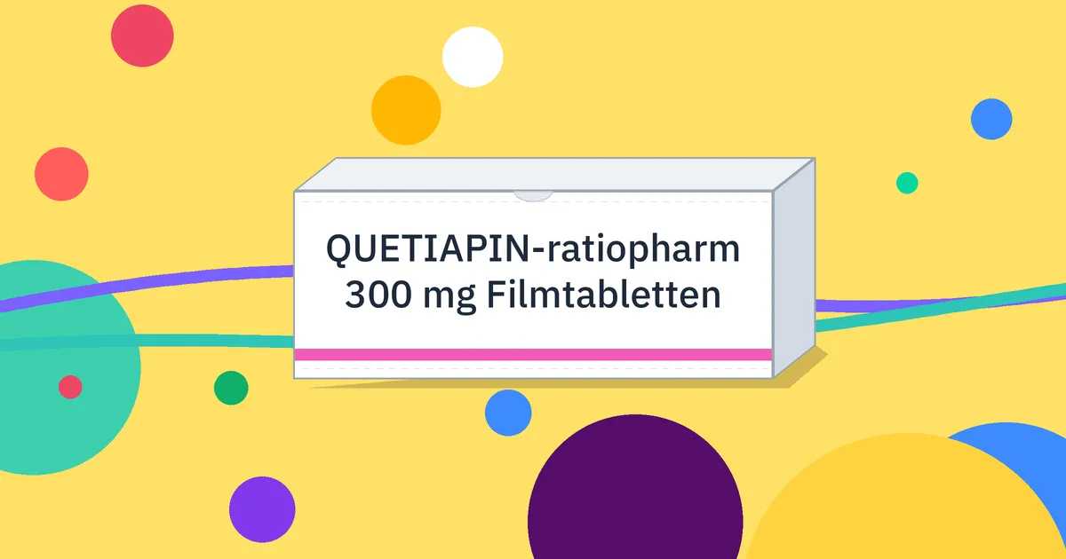 Symbolbild: Packung mit der Aufschrift QUETIAPIN-ratiopharm 300 mg Filmtabletten (PZN 09252507) – Verfügbarkeit und Bezug in Apotheken in Frankfurt am Main