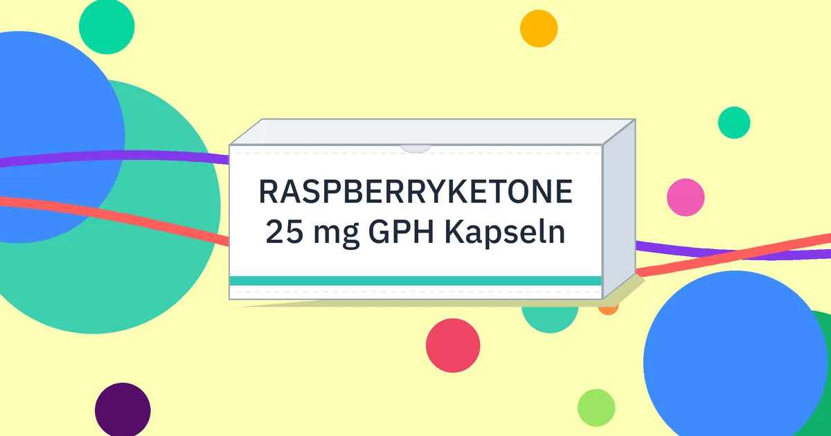 Symbolbild: Packung mit der Aufschrift RASPBERRYKETONE 25 mg GPH Kapseln (PZN 10977492) – Verfügbarkeit und Bezug in Apotheken in Frankfurt am Main