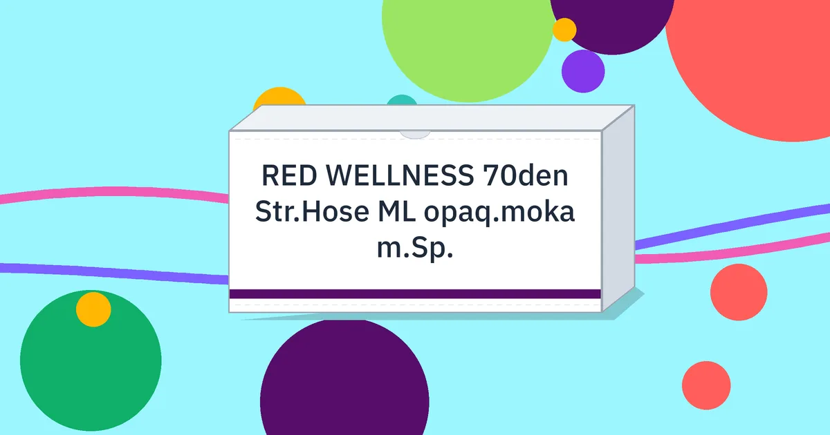 Symbolbild: Packung mit der Aufschrift RED WELLNESS 70den Str.Hose ML opaq.moka m.Sp. (PZN 16176445) – Verfügbarkeit und Bezug in Apotheken in Frankfurt am Main