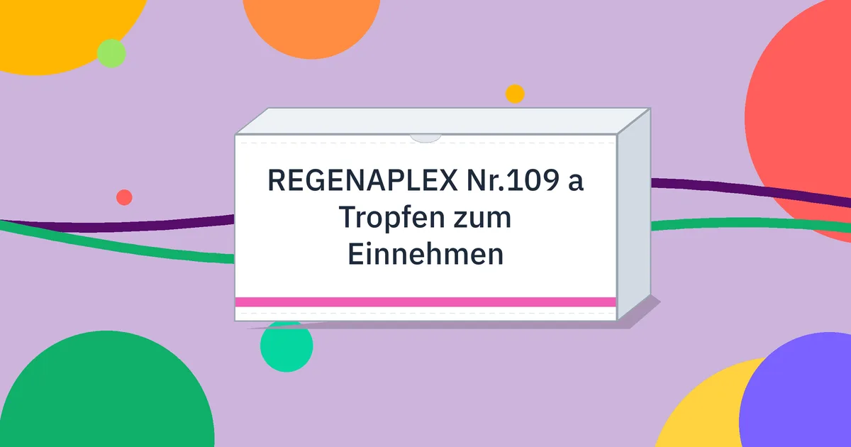 Symbolbild: Packung mit der Aufschrift REGENAPLEX Nr.109 a Tropfen zum Einnehmen (PZN 07137469) – Verfügbarkeit und Bezug in Apotheken in Frankfurt am Main
