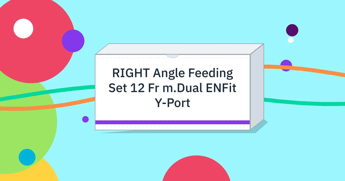 Symbolbild: Packung mit der Aufschrift RIGHT Angle Feeding Set 12 Fr m.Dual ENFit Y-Port (PZN 20305138) – Verfügbarkeit und Bezug in Apotheken in Frankfurt am Main