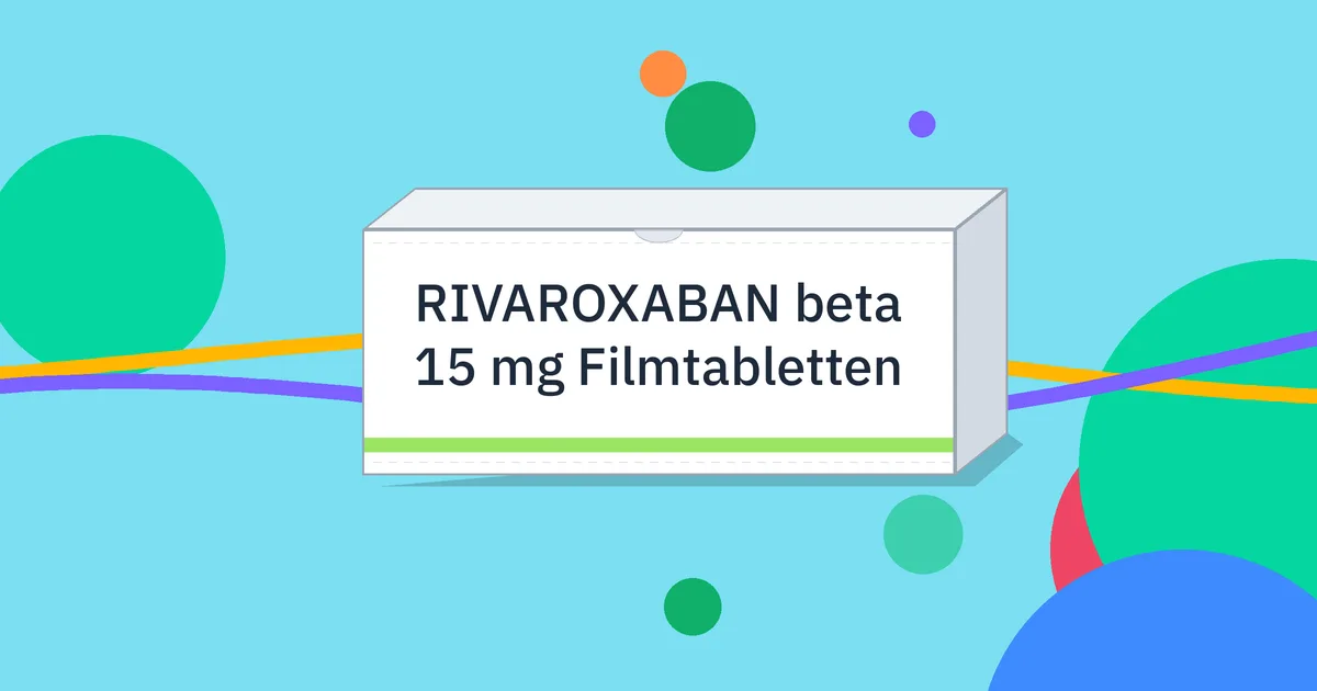 Symbolbild: Packung mit der Aufschrift RIVAROXABAN beta 15 mg Filmtabletten (PZN 18808085) – Verfügbarkeit und Bezug in Apotheken in Frankfurt am Main