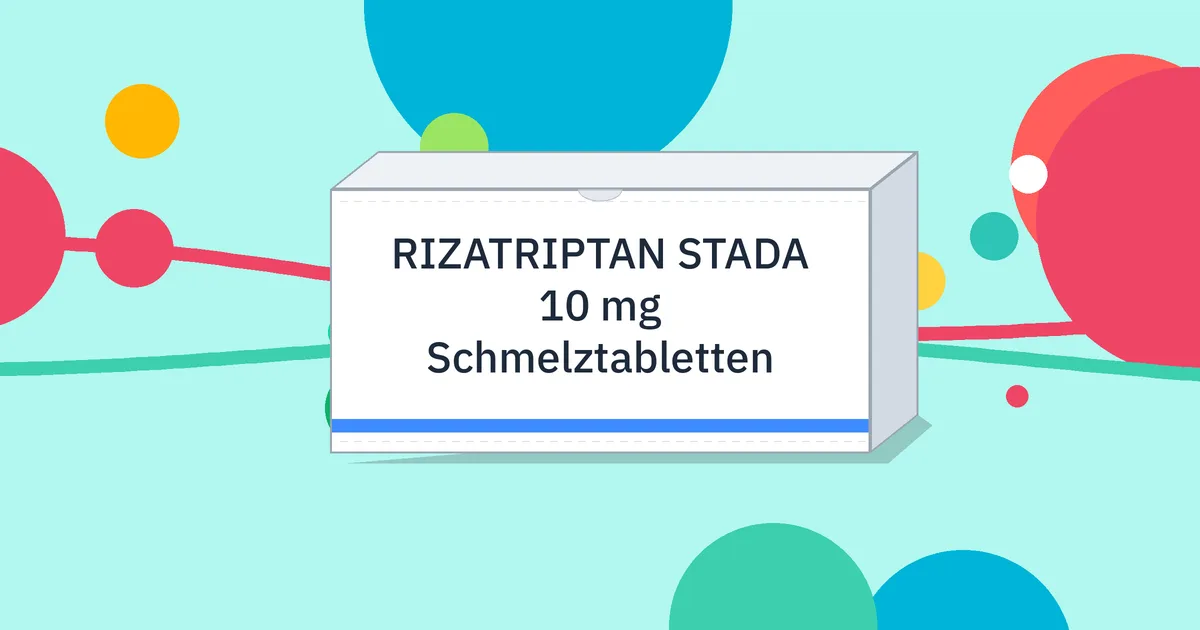 Symbolbild: Packung mit der Aufschrift RIZATRIPTAN STADA 10 mg Schmelztabletten (PZN 04714601) – Verfügbarkeit und Bezug in Apotheken in Frankfurt am Main