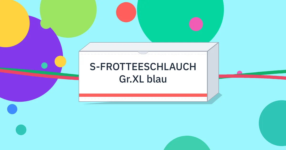 Symbolbild: Packung mit der Aufschrift S-FROTTEESCHLAUCH Gr.XL blau (PZN 18172440) – Verfügbarkeit und Bezug in Apotheken in Frankfurt am Main