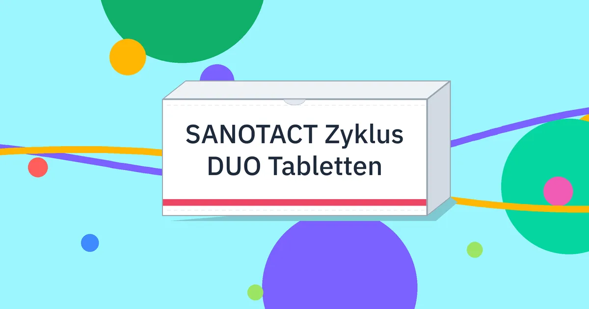Symbolbild: Packung mit der Aufschrift SANOTACT Zyklus DUO Tabletten (PZN 20688642) – Verfügbarkeit und Bezug in Apotheken in Frankfurt am Main