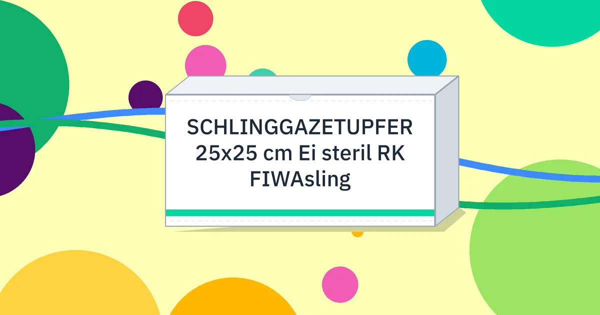 Symbolbild: Packung mit der Aufschrift SCHLINGGAZETUPFER 25x25 cm Ei steril RK FIWAsling (PZN 11860496) – Verfügbarkeit und Bezug in Apotheken in Frankfurt am Main