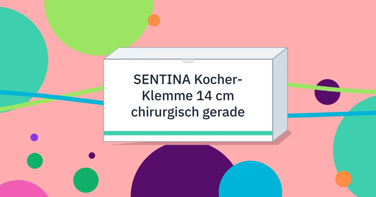 Symbolbild: Packung mit der Aufschrift SENTINA Kocher-Klemme 14 cm chirurgisch gerade (PZN 11588574) – Verfügbarkeit und Bezug in Apotheken in Frankfurt am Main