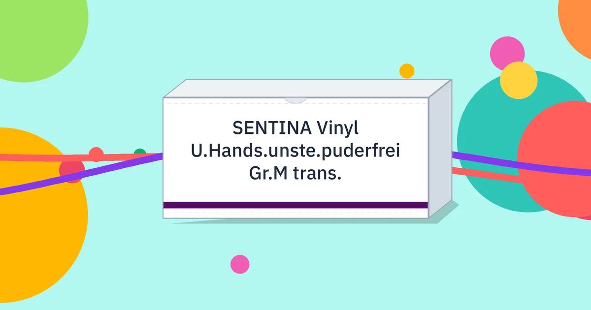 Symbolbild: Packung mit der Aufschrift SENTINA Vinyl U.Hands.unste.puderfrei Gr.M trans. (PZN 20550346) – Verfügbarkeit und Bezug in Apotheken in Frankfurt am Main