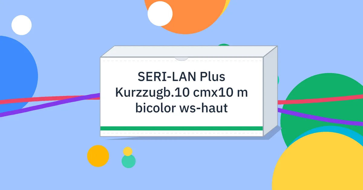 Symbolbild: Packung mit der Aufschrift SERI-LAN Plus Kurzzugb.10 cmx10 m bicolor ws-haut (PZN 00849178) – Verfügbarkeit und Bezug in Apotheken in Frankfurt am Main
