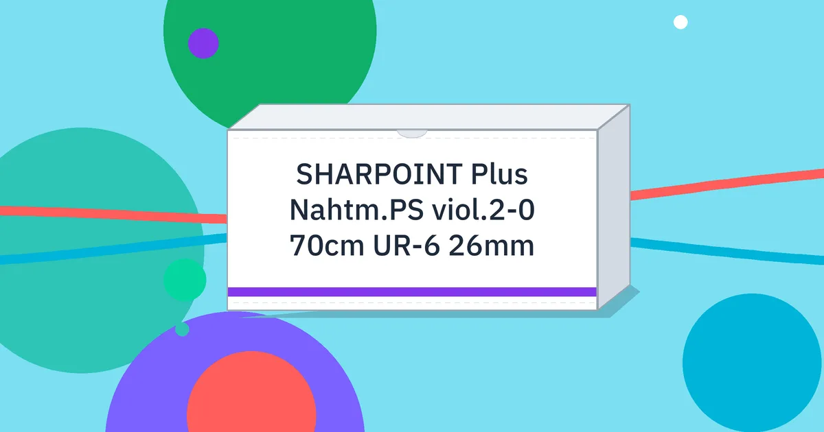 Symbolbild: Packung mit der Aufschrift SHARPOINT Plus Nahtm.PS viol.2-0 70cm UR-6 26mm (PZN 17996021) – Verfügbarkeit und Bezug in Apotheken in Frankfurt am Main