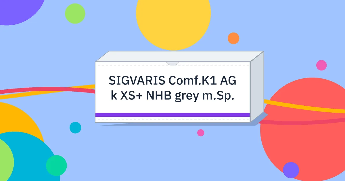 Symbolbild: Packung mit der Aufschrift SIGVARIS Comf.K1 AG k XS+ NHB grey m.Sp. (PZN 17096665) – Verfügbarkeit und Bezug in Apotheken in Frankfurt am Main