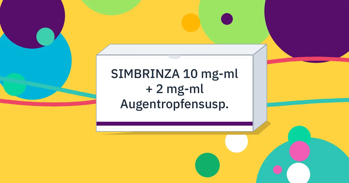 Symbolbild: Packung mit der Aufschrift SIMBRINZA 10 mg-ml + 2 mg-ml Augentropfensusp. (PZN 11519159) – Verfügbarkeit und Bezug in Apotheken in Frankfurt am Main