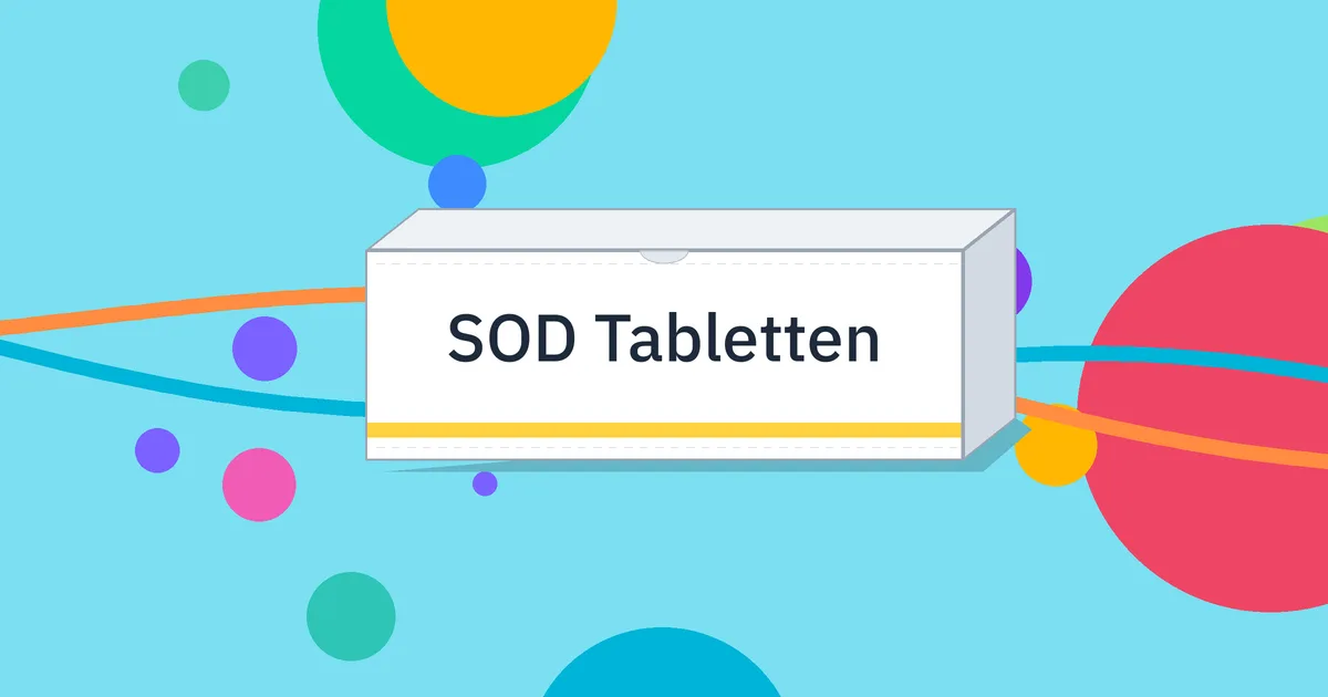 Symbolbild: Packung mit der Aufschrift SOD Tabletten (PZN 11868753) – Verfügbarkeit und Bezug in Apotheken in Frankfurt am Main