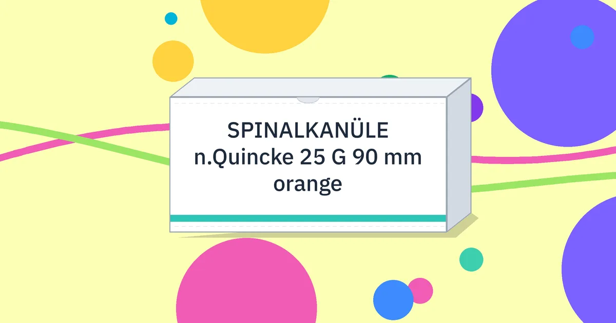 Symbolbild: Packung mit der Aufschrift SPINALKANÜLE n.Quincke 25 G 90 mm orange (PZN 00989838) – Verfügbarkeit und Bezug in Apotheken in Frankfurt am Main