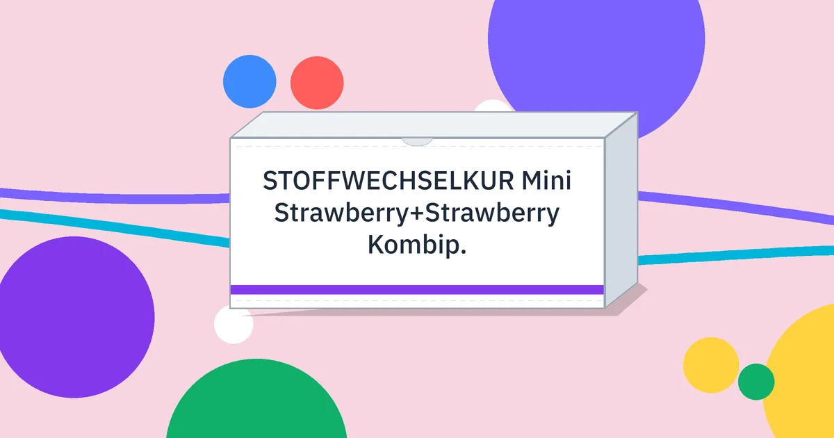Symbolbild: Packung mit der Aufschrift STOFFWECHSELKUR Mini Strawberry+Strawberry Kombip. (PZN 14044567) – Verfügbarkeit und Bezug in Apotheken in Frankfurt am Main