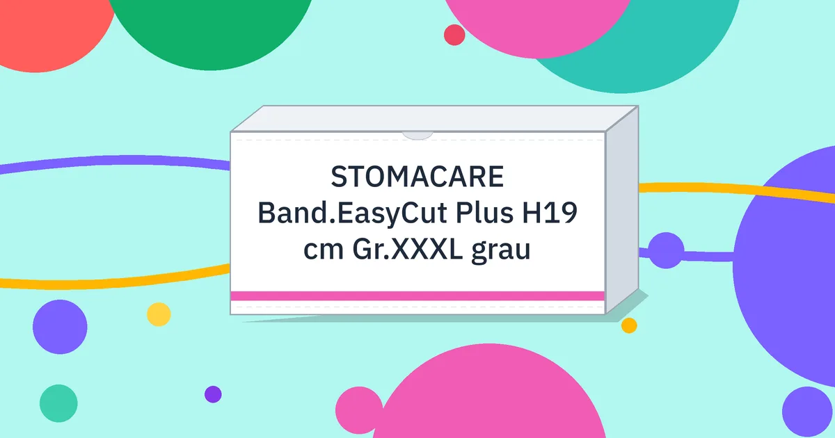 Symbolbild: Packung mit der Aufschrift STOMACARE Band.EasyCut Plus H19 cm Gr.XXXL grau (PZN 16314640) – Verfügbarkeit und Bezug in Apotheken in Frankfurt am Main