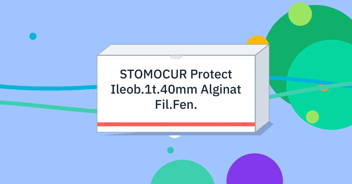 Symbolbild: Packung mit der Aufschrift STOMOCUR Protect Ileob.1t.40mm Alginat Fil.Fen. (PZN 14363640) – Verfügbarkeit und Bezug in Apotheken in Frankfurt am Main