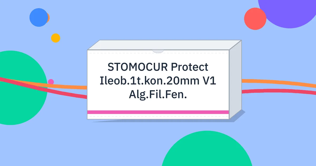 Symbolbild: Packung mit der Aufschrift STOMOCUR Protect Ileob.1t.kon.20mm V1 Alg.Fil.Fen. (PZN 14367129) – Verfügbarkeit und Bezug in Apotheken in Frankfurt am Main