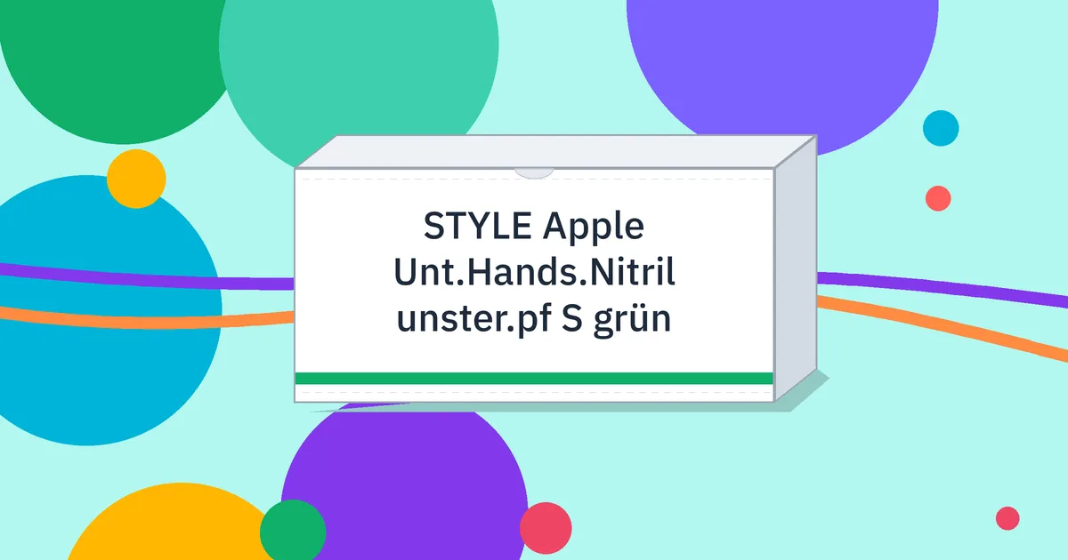 Symbolbild: Packung mit der Aufschrift STYLE Apple Unt.Hands.Nitril unster.pf S grün (PZN 14820037) – Verfügbarkeit und Bezug in Apotheken in Frankfurt am Main