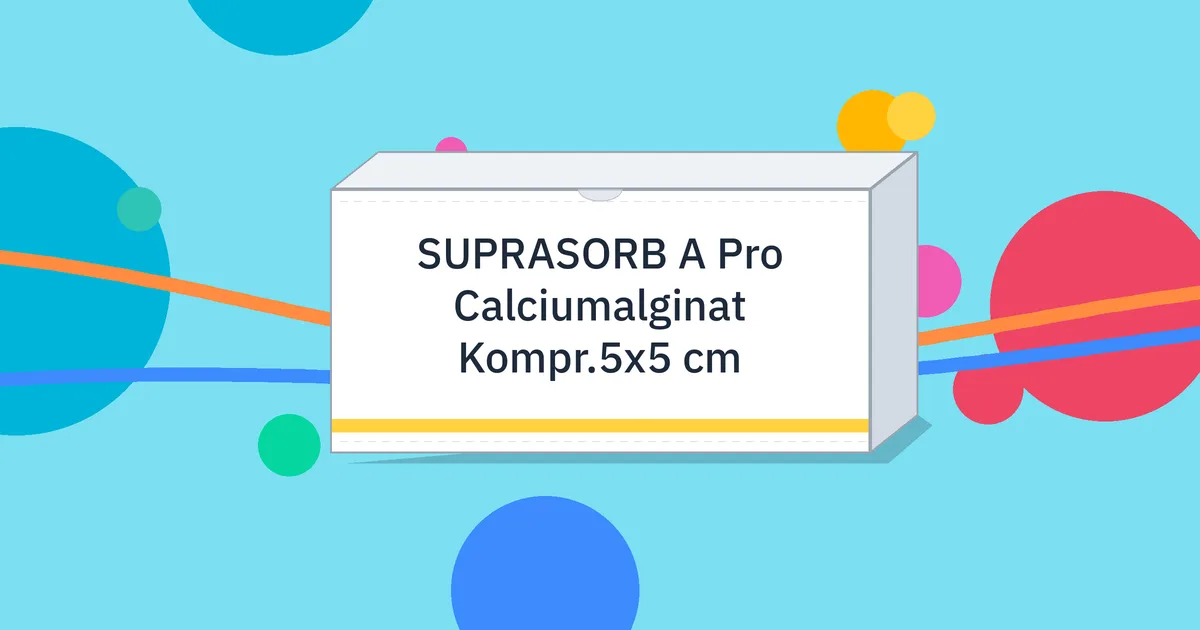 Symbolbild: Packung mit der Aufschrift SUPRASORB A Pro Calciumalginat Kompr.5x5 cm (PZN 20125063) – Verfügbarkeit und Bezug in Apotheken in Frankfurt am Main