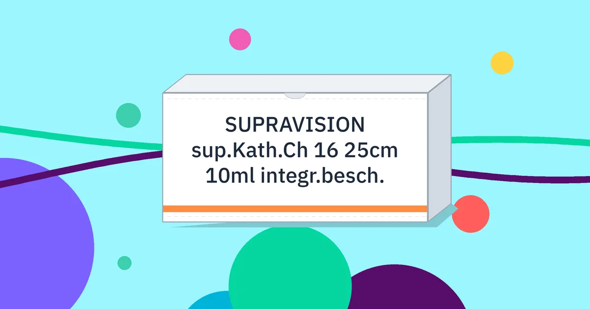 Symbolbild: Packung mit der Aufschrift SUPRAVISION sup.Kath.Ch 16 25cm 10ml integr.besch. (PZN 16500058) – Verfügbarkeit und Bezug in Apotheken in Frankfurt am Main