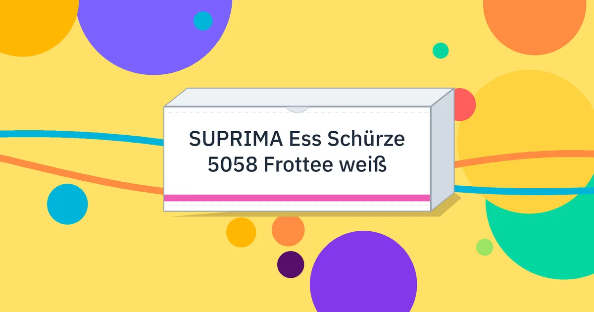 Symbolbild: Packung mit der Aufschrift SUPRIMA Ess Schürze 5058 Frottee weiß (PZN 06431646) – Verfügbarkeit und Bezug in Apotheken in Frankfurt am Main