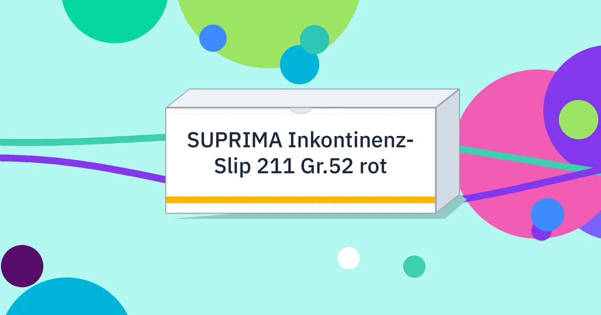 Symbolbild: Packung mit der Aufschrift SUPRIMA Inkontinenz-Slip 211 Gr.52 rot (PZN 00710210) – Verfügbarkeit und Bezug in Apotheken in Frankfurt am Main