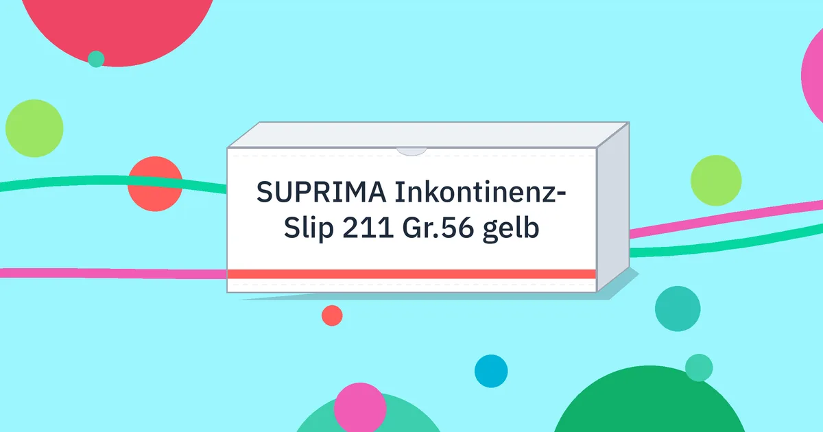 Symbolbild: Packung mit der Aufschrift SUPRIMA Inkontinenz-Slip 211 Gr.56 gelb (PZN 00708696) – Verfügbarkeit und Bezug in Apotheken in Frankfurt am Main