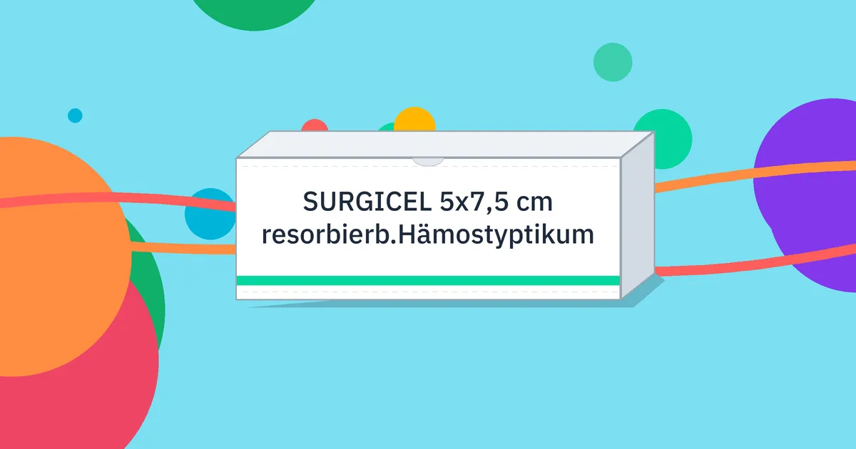 Symbolbild: Packung mit der Aufschrift SURGICEL 5x7,5 cm resorbierb.Hämostyptikum (PZN 19910319) – Verfügbarkeit und Bezug in Apotheken in Frankfurt am Main