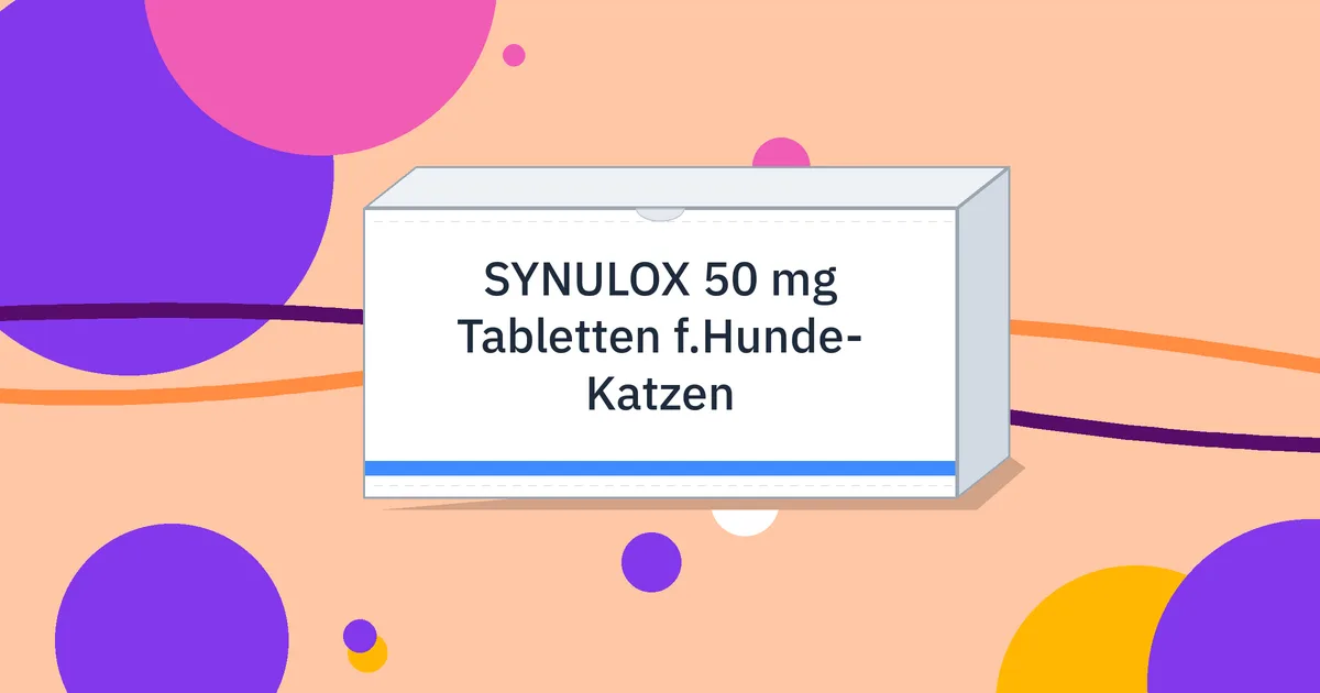 Symbolbild: Packung mit der Aufschrift SYNULOX 50 mg Tabletten f.Hunde-Katzen (PZN 01469118) – Verfügbarkeit und Bezug in Apotheken in Frankfurt am Main