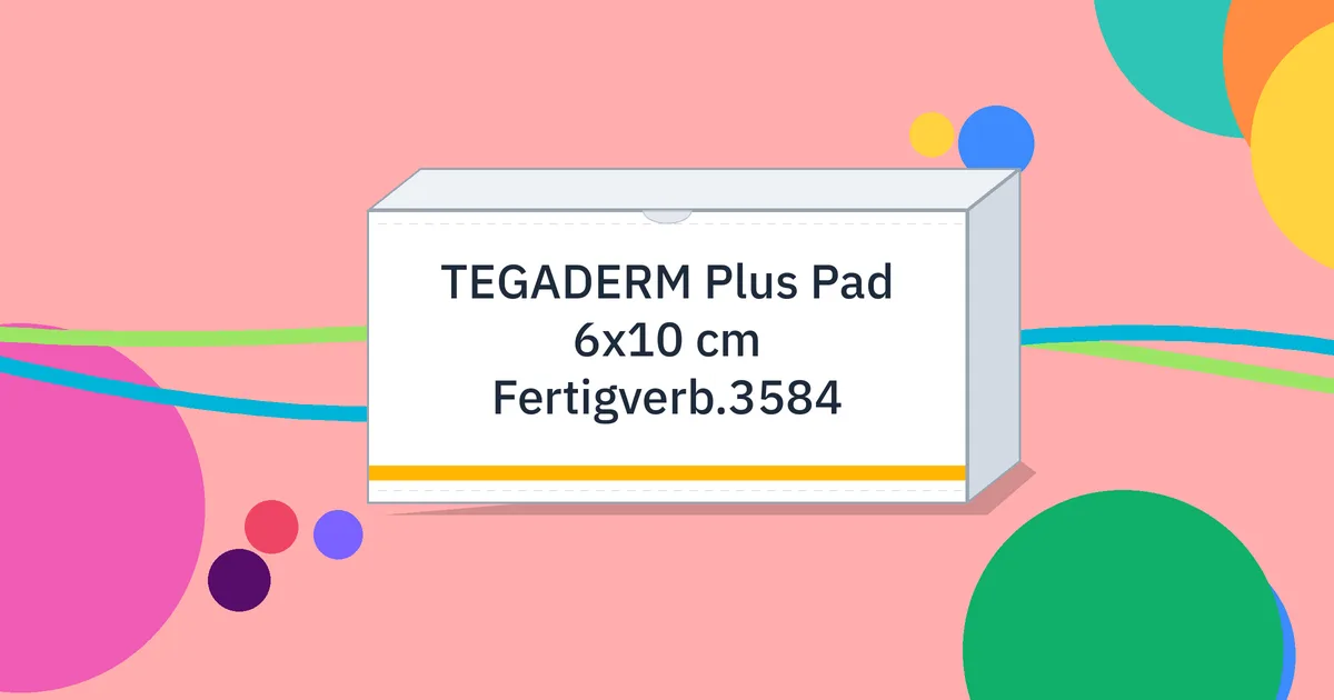 Symbolbild: Packung mit der Aufschrift TEGADERM Plus Pad 6x10 cm Fertigverb.3584 (PZN 13707327) – Verfügbarkeit und Bezug in Apotheken in Frankfurt am Main