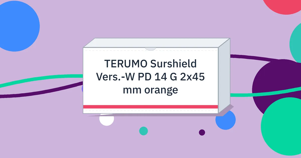 Symbolbild: Packung mit der Aufschrift TERUMO Surshield Vers.-W PD 14 G 2x45 mm orange (PZN 17630780) – Verfügbarkeit und Bezug in Apotheken in Frankfurt am Main
