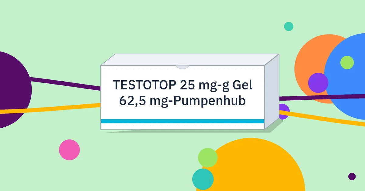 Symbolbild: Packung mit der Aufschrift TESTOTOP 25 mg-g Gel 62,5 mg-Pumpenhub (PZN 19777180) – Verfügbarkeit und Bezug in Apotheken in Frankfurt am Main