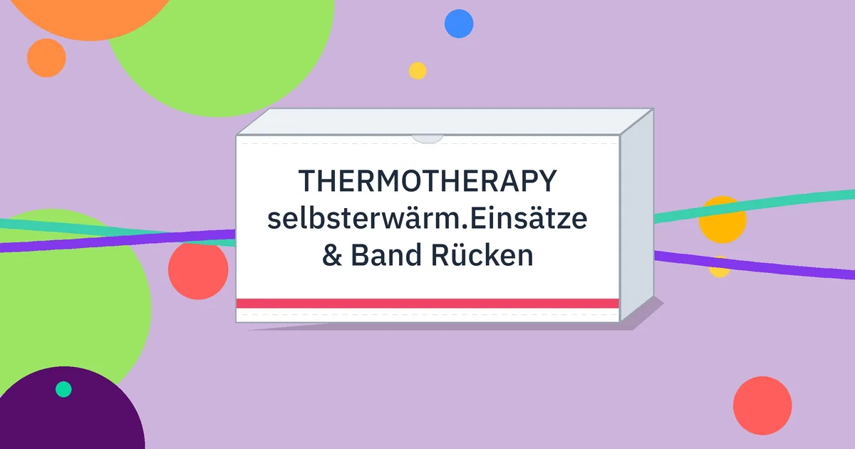 Symbolbild: Packung mit der Aufschrift THERMOTHERAPY selbsterwärm.Einsätze & Band Rücken (PZN 13927827) – Verfügbarkeit und Bezug in Apotheken in Frankfurt am Main