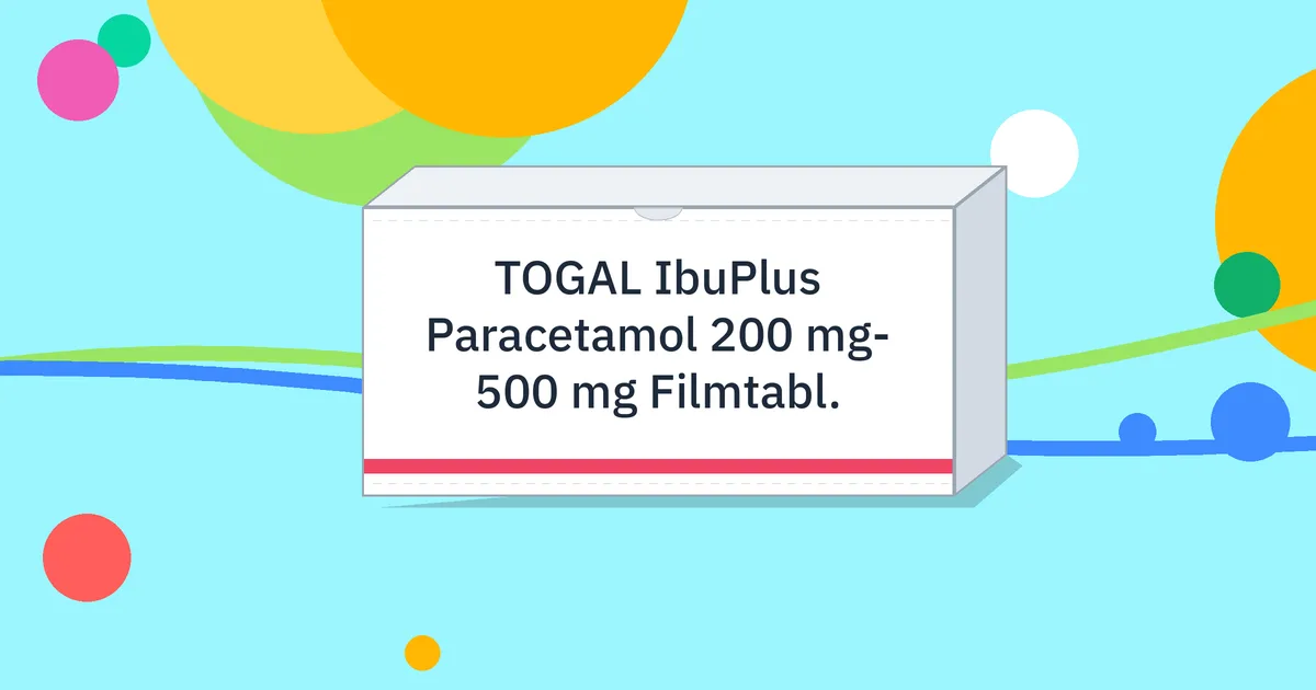 Symbolbild: Packung mit der Aufschrift TOGAL IbuPlus Paracetamol 200 mg-500 mg Filmtabl. (PZN 19349521) – Verfügbarkeit und Bezug in Apotheken in Frankfurt am Main