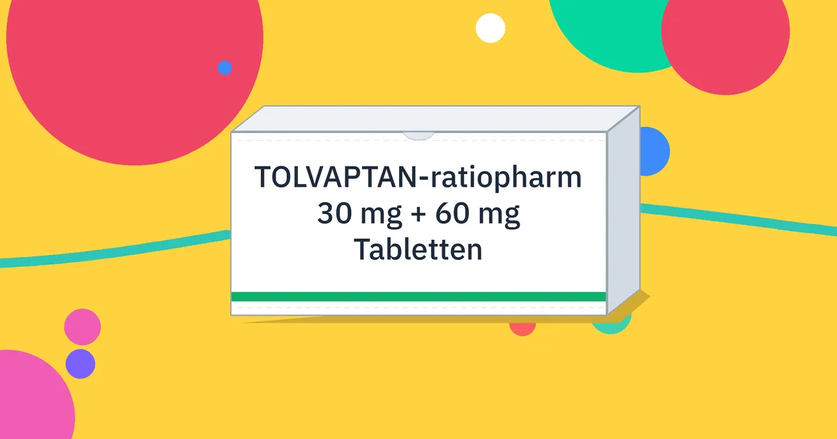 Symbolbild: Packung mit der Aufschrift TOLVAPTAN-ratiopharm 30 mg + 60 mg Tabletten (PZN 15821955) – Verfügbarkeit und Bezug in Apotheken in Frankfurt am Main