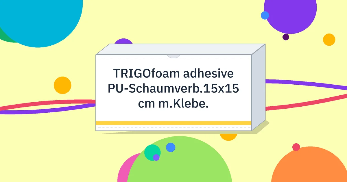 Symbolbild: Packung mit der Aufschrift TRIGOfoam adhesive PU-Schaumverb.15x15 cm m.Klebe. (PZN 09945110) – Verfügbarkeit und Bezug in Apotheken in Frankfurt am Main