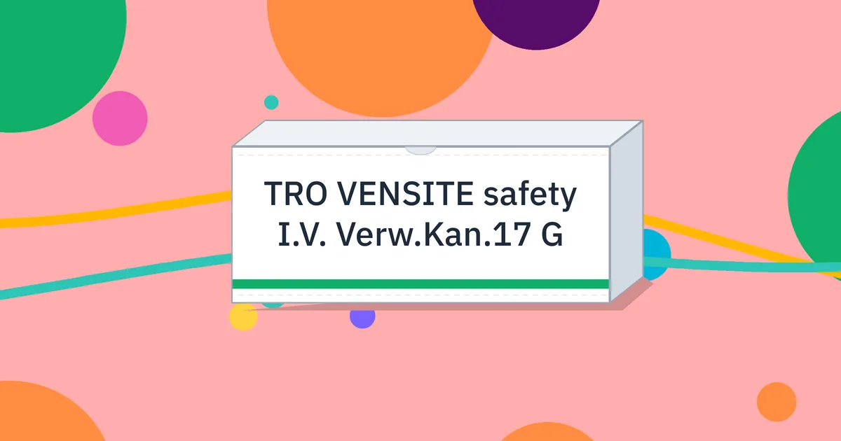 Symbolbild: Packung mit der Aufschrift TRO VENSITE safety I.V. Verw.Kan.17 G (PZN 11188047) – Verfügbarkeit und Bezug in Apotheken in Frankfurt am Main