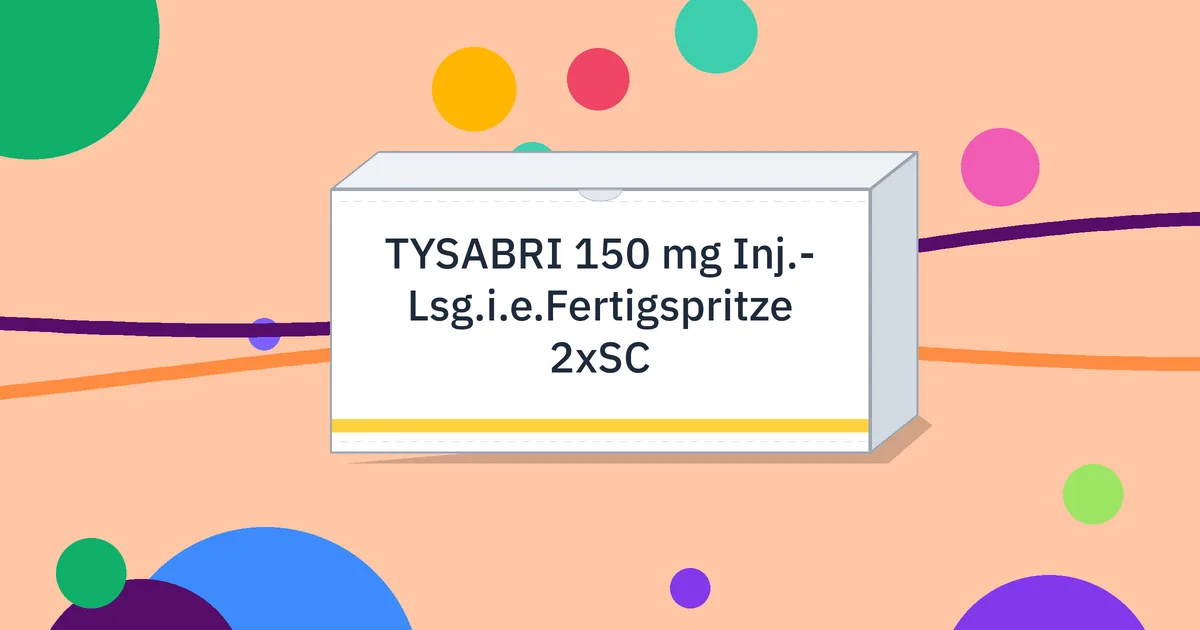Symbolbild: Packung mit der Aufschrift TYSABRI 150 mg Inj.-Lsg.i.e.Fertigspritze 2xSC (PZN 18064288) – Verfügbarkeit und Bezug in Apotheken in Frankfurt am Main